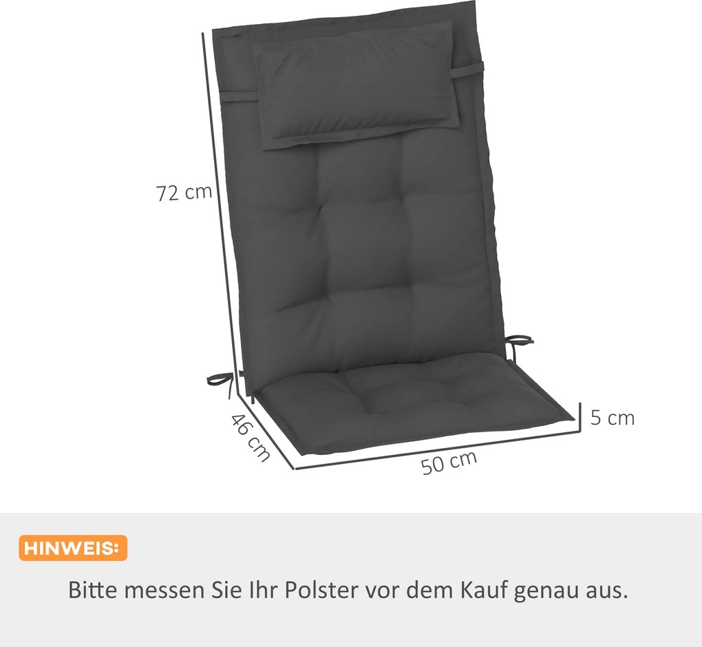 sada 2 polštářů na lehátko Voděodolný polštář na zahradní lehátko 50x116x5 cm, tmavě šedý