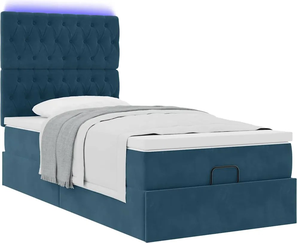 Osmanský rám postele s matracemi tmavě modrá 80x200cm samet 3314358