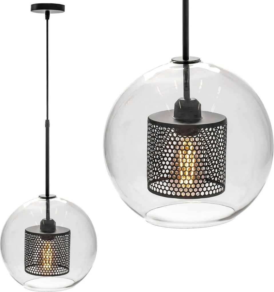 Toolight - Skleněná závěsná lampa loft APP557-1CP 20cm 1xE27 60W, černá, OSW-08750