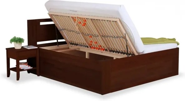 Zvýšená postel s úložným prostorem VALENCIA senior, boční výklop, ořech DOMESTAV, 180x200 cm