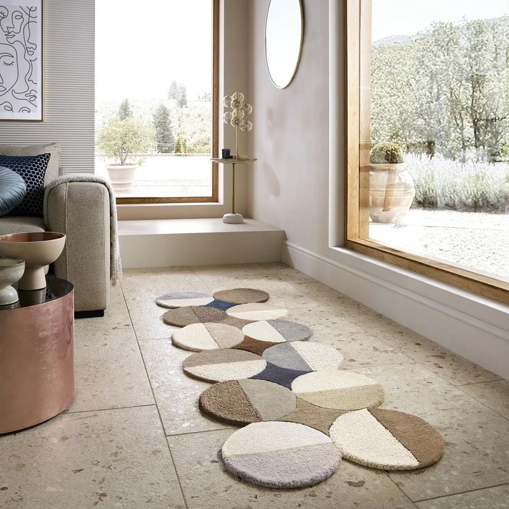 Šedobéžový ručně tkaný vlněný běhoun 80x230 cm Mia Ellipse – Flair Rugs