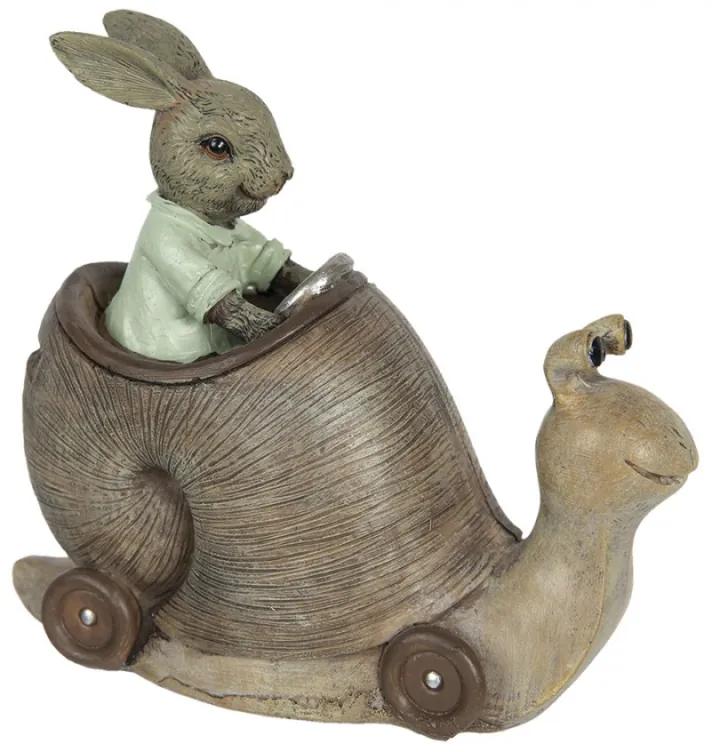 Kasička v designu králíka jedoucího na šnekovi – 15x7x13 cm