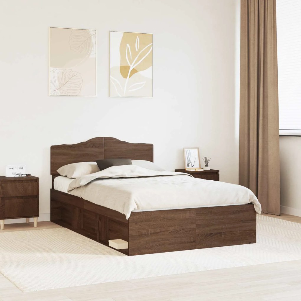 Rám postele s čelo Hnědý dub 120 x 200 cm Masivní borové dřevo 3412922