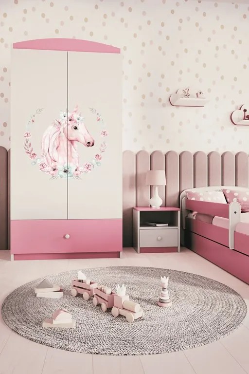 Dětská skříň Babydreams 90 cm jednorožec růžová