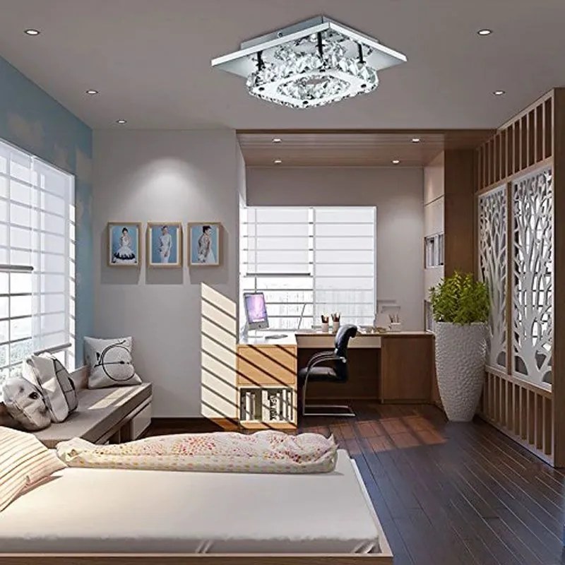 Toolight - Křišťálová hranatá stropní lampa Glamour 8W neutrální barva APP406-C, chromová, OSW-65004