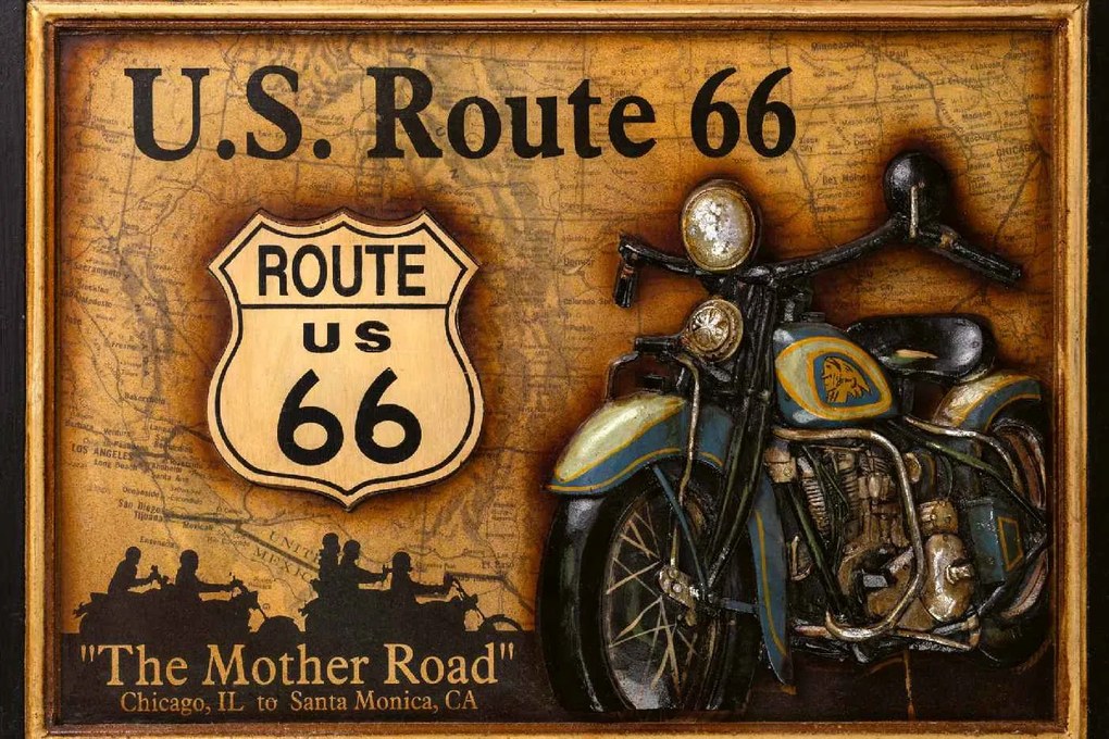 DIMEX | Samolepicí vliesová fototapeta na zeď Route 66 motorka MA-5-2148 | 375 x 250 cm | černá, žlutá, hnědá