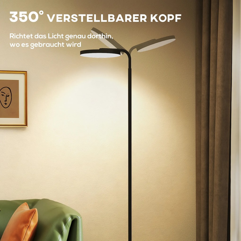 HOMCOM LED stojací lampa s magnetickým dálkovým ovládáním, flexibilně nastavitelná, otočná, kov, černá