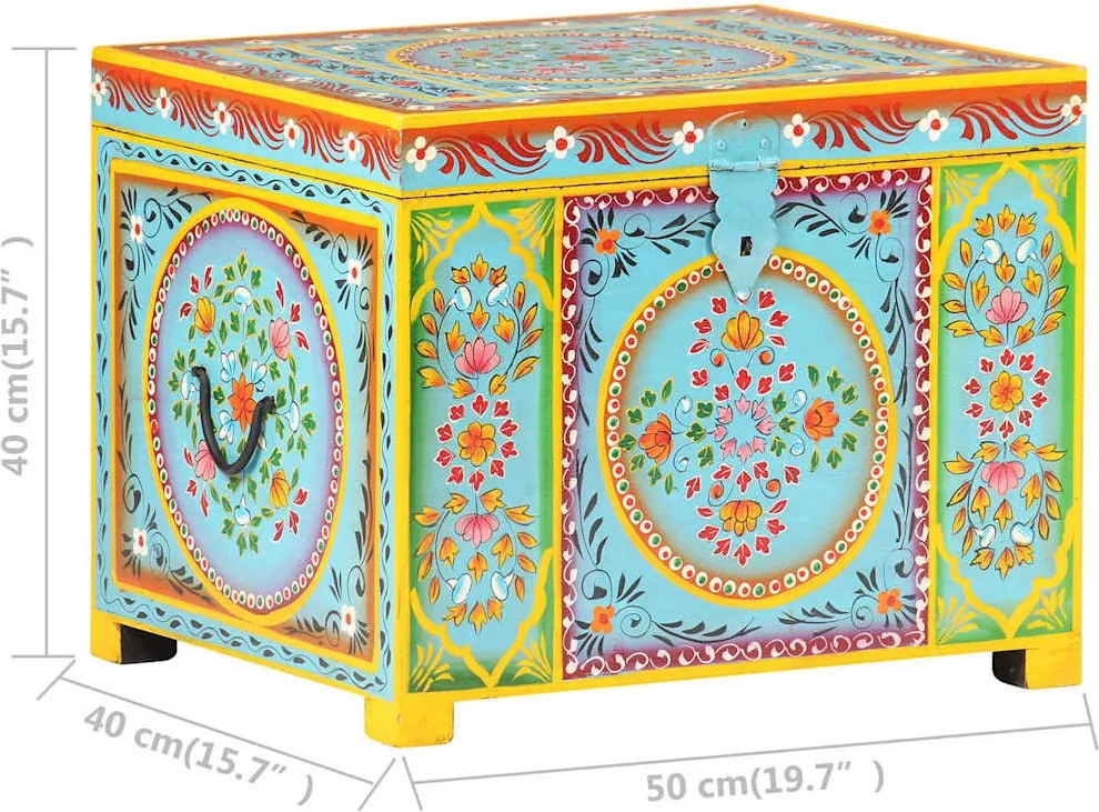 Ručně malovaný úložný box 50 x 40 x 40 cm masivní mangovník 323540