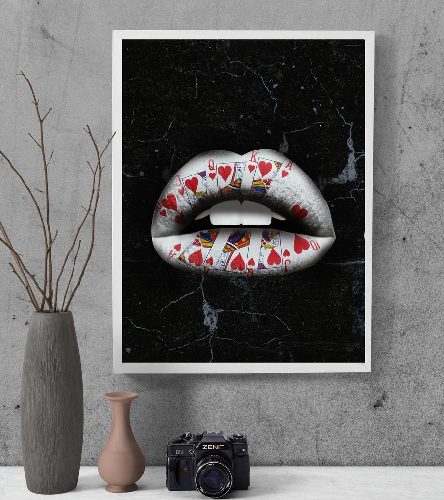 Pixada Royal Flush Lips Hearts - motivační obraz Velikost: A3 - 29,7x42 cm, Volba rámu: s bílým rámem