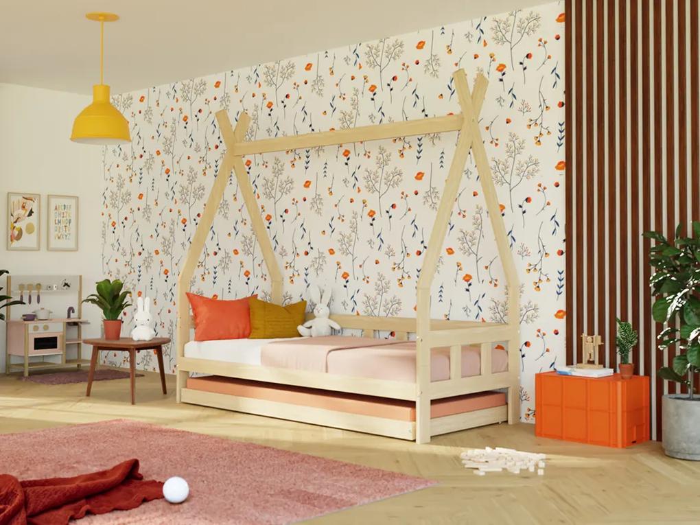 Benlemi Dětská teepee postel FENCE 4v1 ze dřeva se zábranou a přistýlkou Zvolte barvu: Pastelově růžová, Zvolte rozměr: 90x190 cm, Zvolte zábranu: S otevřeným vstupem
