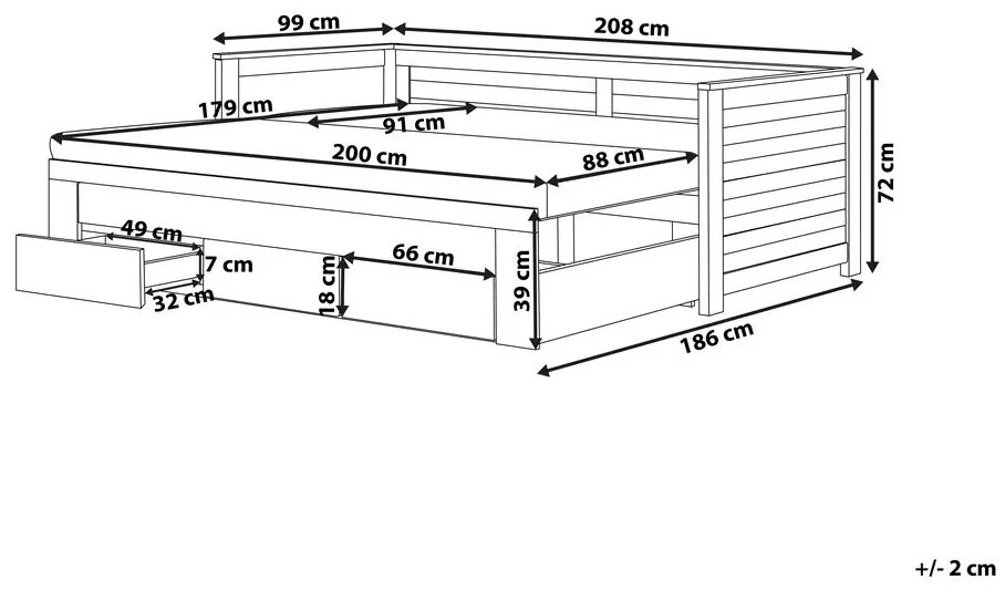 Rozkádací postel dřevěná hnědá s roštem 90 x 200 cm CAHORS Beliani