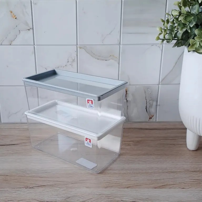 DÓZA NA SUCHÉ POTRAVINY 800 ml – nízká, průhledná | DomaLEP varianta: ŠEDÁ