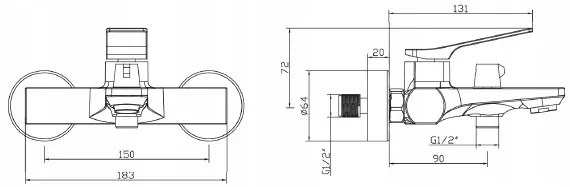 Invena Neri, nástěnná vanová baterie, černá matná, BW-01-004-L