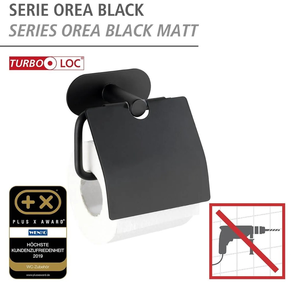 WENKO Držák WC papíru BEZ VRTÁNÍ TurboLoc OREA BLACK černý 13x14x7 cm
