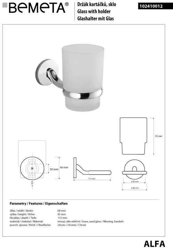 Bemeta Design ALFA: Držák kartáčků, sklo -