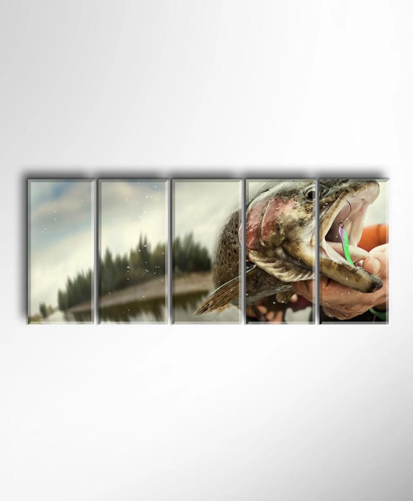 Malvis ® Obraz Rybář s krásným duhákem ROZMĚR (šířka x výška): pětidílný obdélník 200x90 cm