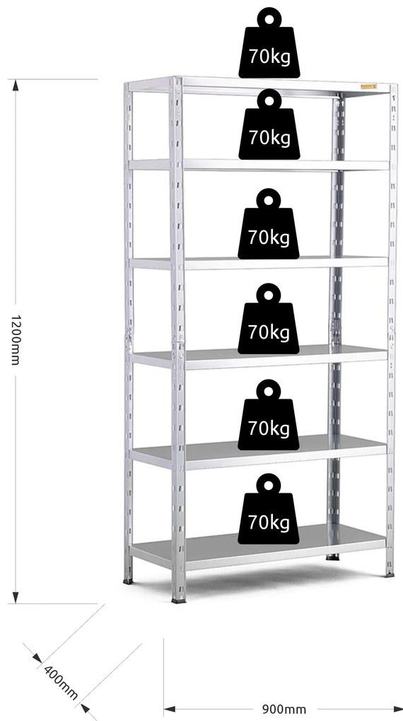 Policový regál Trestles Limited RP5 1800x900x400, nosnost 420 kg, 6 polic, pozinkovaný