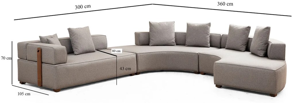 Designová rohová sedačka Galatea 360 cm šedá - pravá