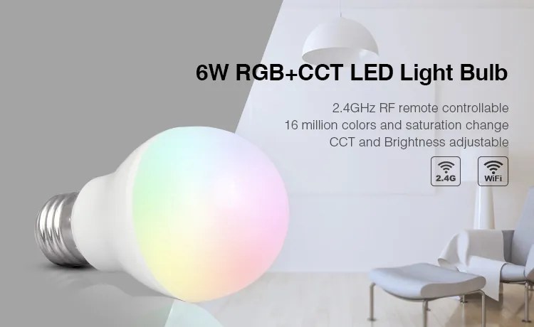 LED Solution Mi-Light MiBoxer RF LED žárovka RGB+CCT 6W E27