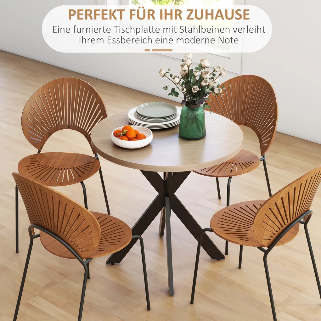 HOMCOM Kulatý jídelní stůl 75 x 75 cm, kuchyňský stůl pro 2-4 osoby, moderní jídelní stůl s pavoučím nohou, hnědá