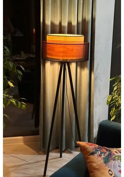 Duolla - Stojací lampa WOOD BOHO 1xE27/15W/230V pr. 45 cm černá/béžová