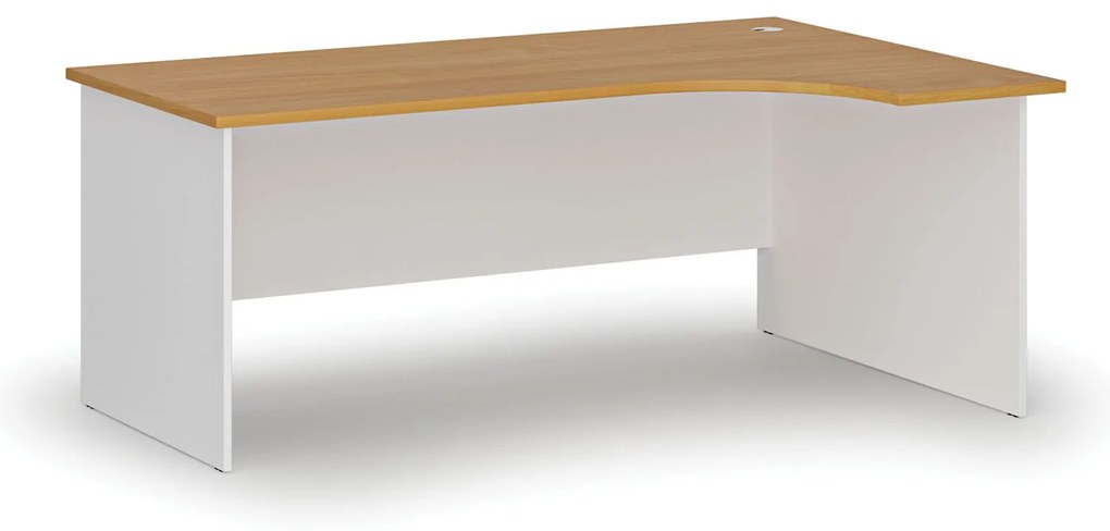 Rohový kancelářský psací stůl PRIMO WHITE, 180x120 cm, pravý, bílá/buk