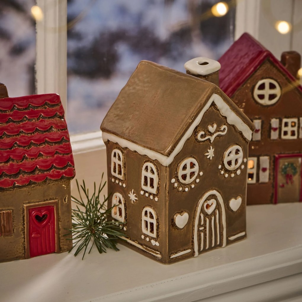 Ib Laursen Keramický svícen Stillenat Gingerbread Arched Door, hnědá barva, keramika