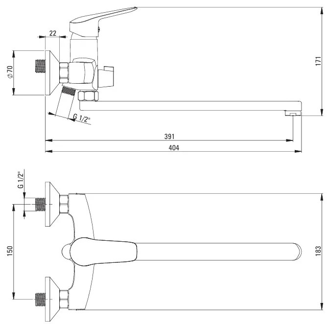 Deante Washbasin tap, zeď-mounted, s elongated spout - connection for hose and shower set