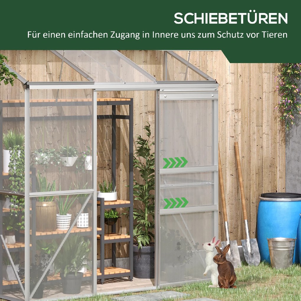 Skleník Outsunny Tomato house Skleník s posuvnými dveřmi a výklopnými střešními okny z polykarbonátu a hliníku Stříbrná 192 x 68 x 196 cm pro zahradn…