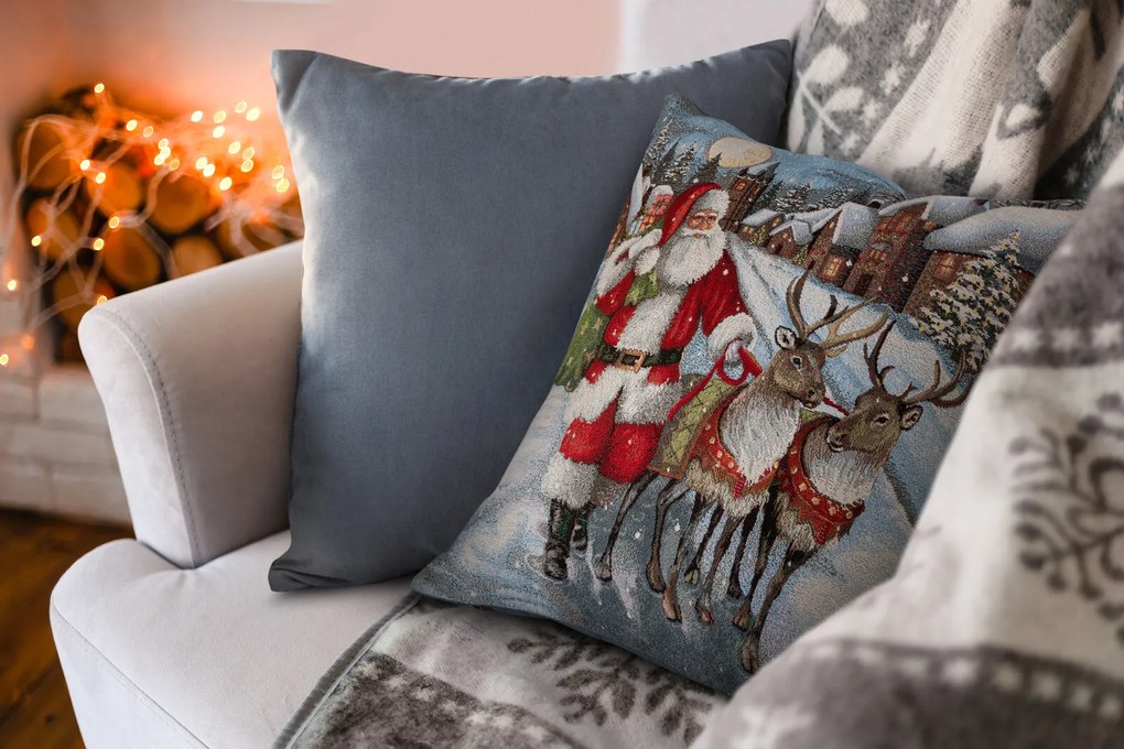VÁNOČNÍ GOBELÍNOVÁ DEKORAČNÍ POVLAK NA POLŠTÁŘ MERRY4 45X45 CM VZOROVANÁ