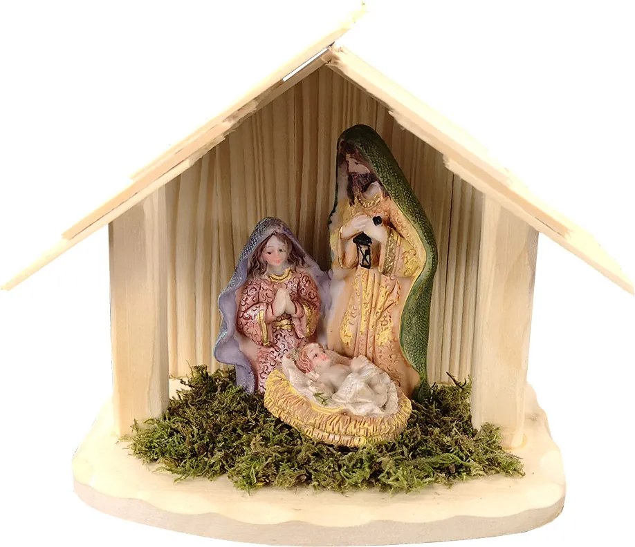 AMADEA Dřevěný betlém s figurkami, masivní dřevo, 16,5 x 13,5 x 8,5 cm, český výrobek