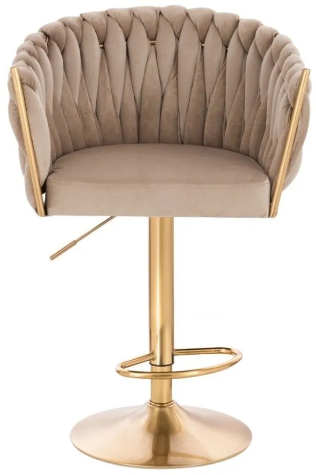 LuxuryForm DESIGN Barová židle NORDEN VELUR na zlaté kulaté podstavě - latte