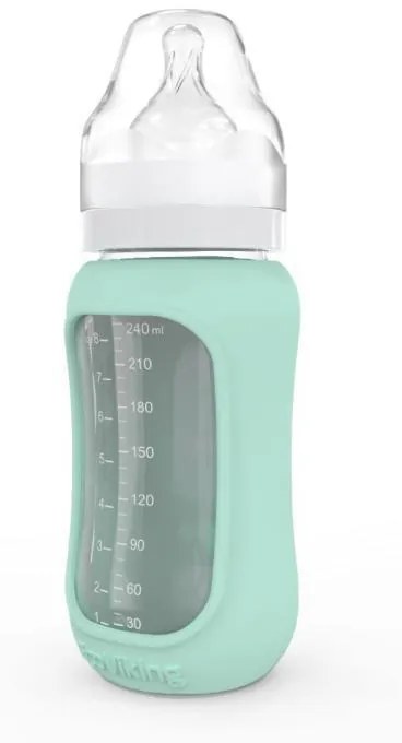 EcoViking Kojenecká lahev skleněná 240 ml široká silikonový obal Růžová