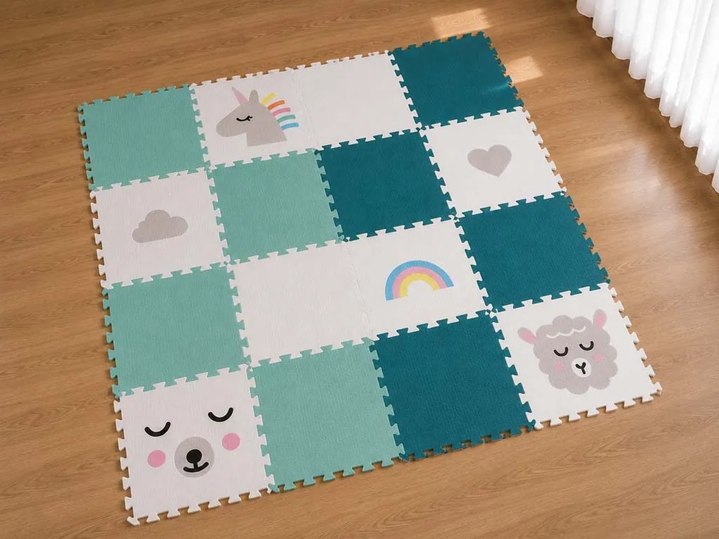 Pěnová puzzle podlaha 16 dílů BÍLO-MODRÁ do dětského pokoje