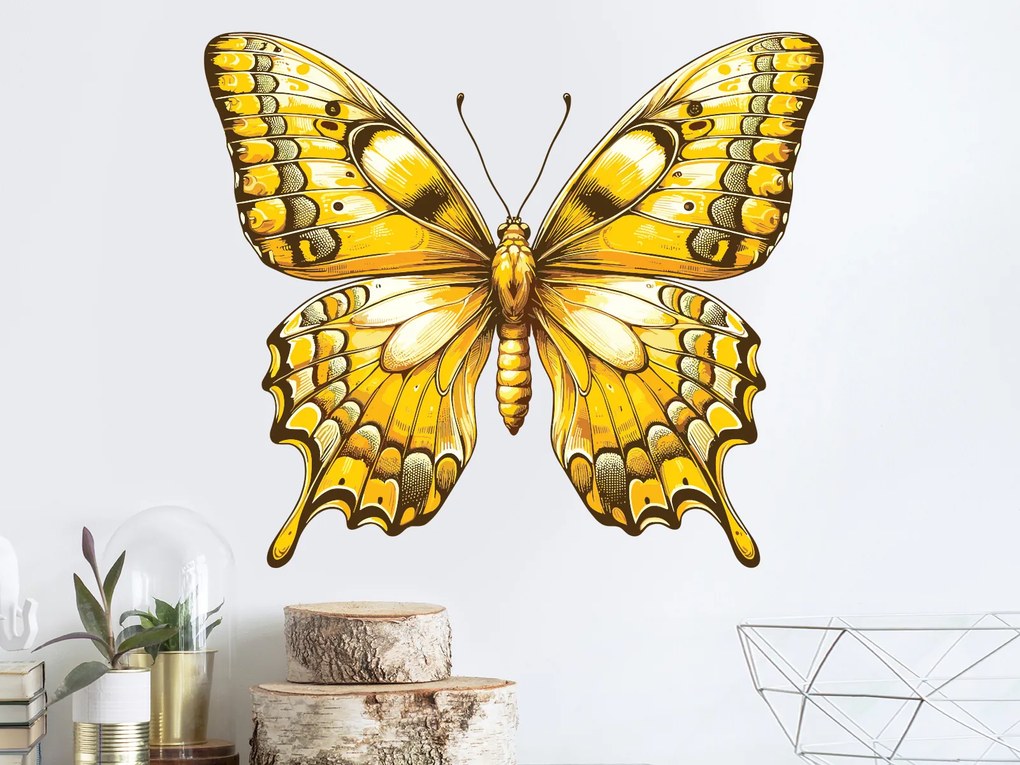 Žlutý motýl textilní přelepitelná samolepka na zeď arch 45 x 39 cm