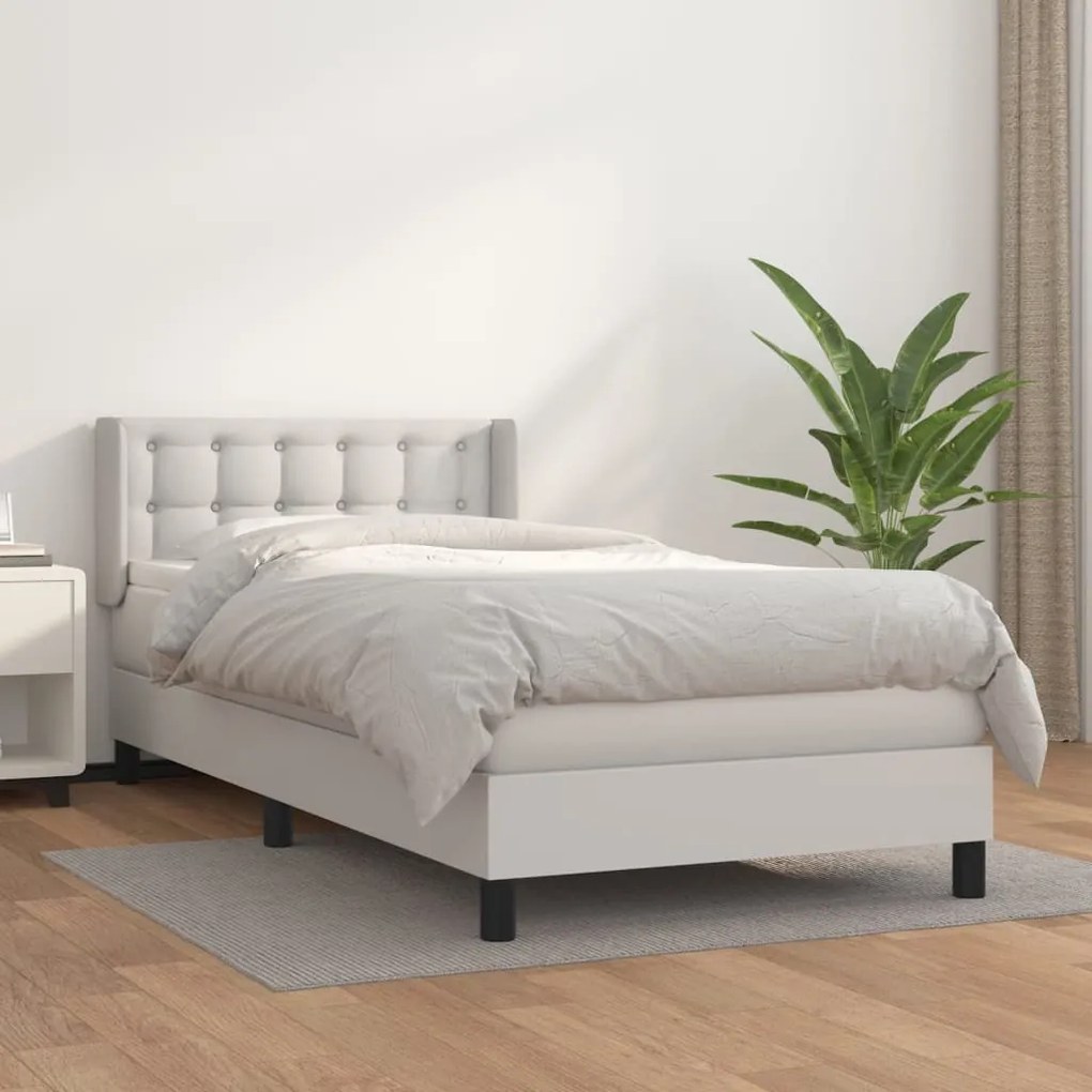 Box spring postel s matrací bílá 100x200 cm umělá kůže