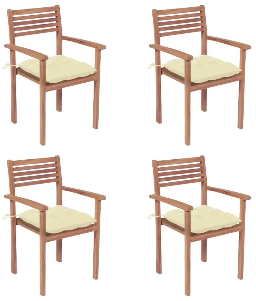 vidaXL Zahradní židle 4 ks krémově bílé podušky masivní teak