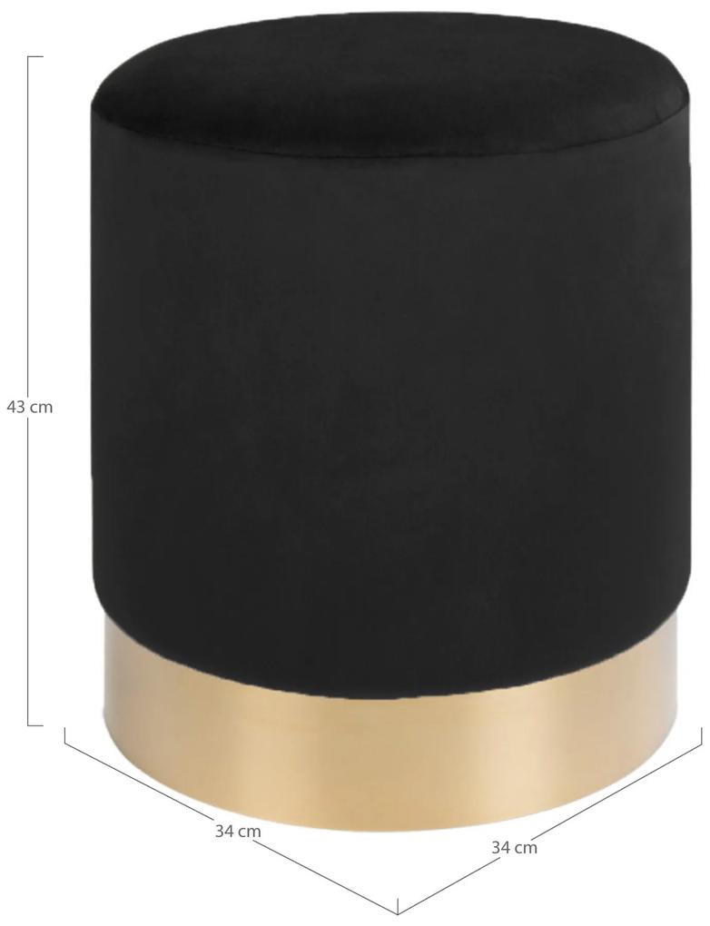 House Nordic Sametový puf v černé barvě s mosazným podstavcem, Ø34x43 cm, HN1207
