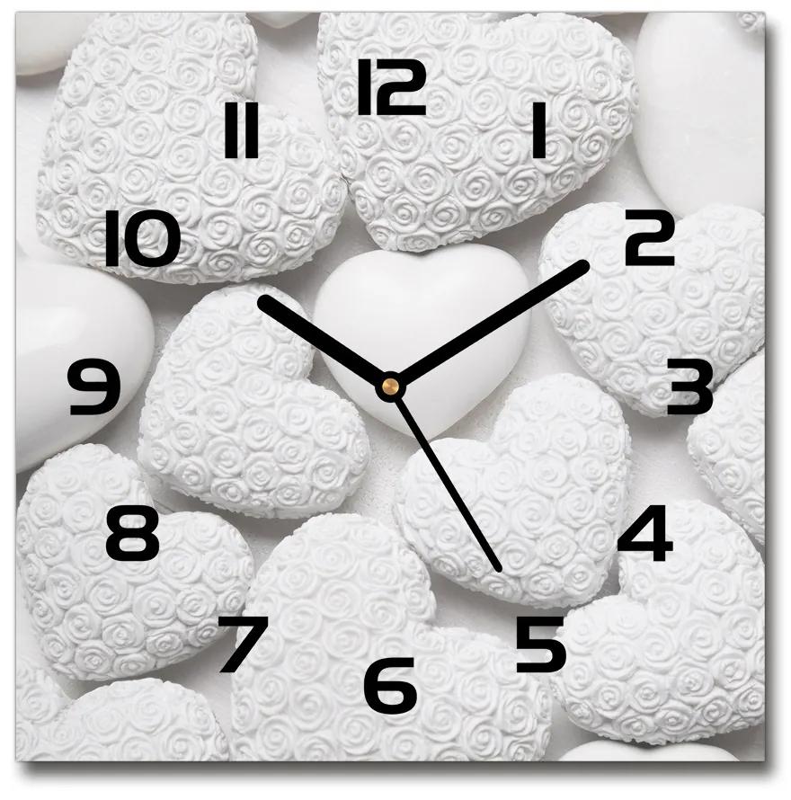Wallmuralia Skleněné hodiny čtverec Bílé pozadí srdce 30x30 cm