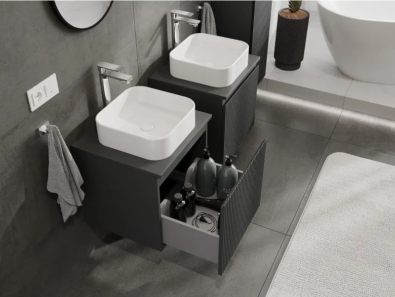 Mexen Rivel, koupelnová skříňka 50 cm s horní částí, 1 zásuvka, drážkovaná, grafit matná - 91A20-05047-1-BFC66