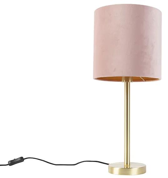 Romantická stolní lampa mosaz s růžovým odstínem 25 cm - Simplo