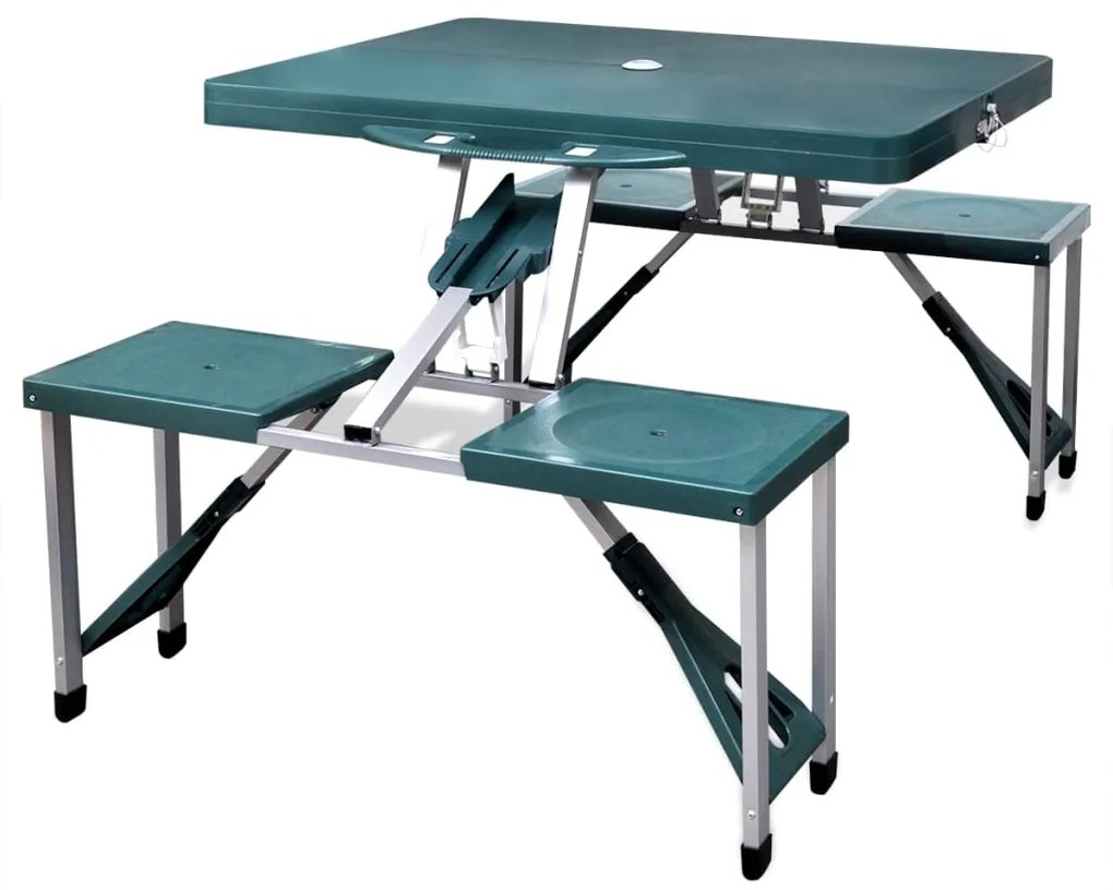 41456 vidaXL Skládací kempingový set stůl a 4 stoličky, hliník, extra lehký, zelený