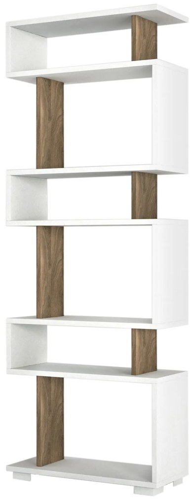 Hanah Home Knihovna Blok - White, Walnut, Bílá, Ořech