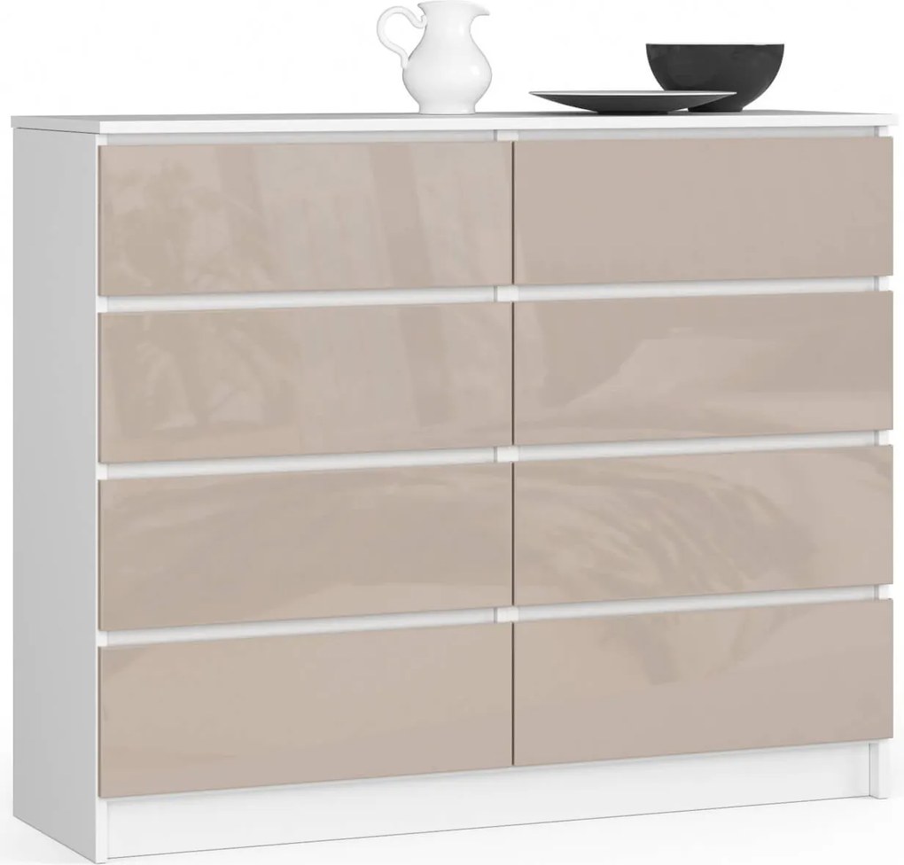 Komoda K120 8SZ bílá/cappuccino lesk
