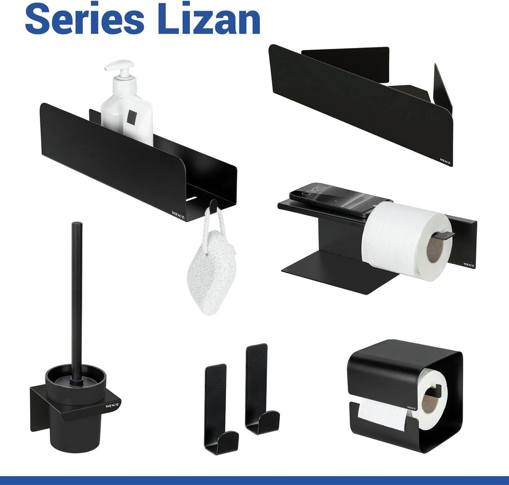 Silikonový WC kartáč, nástěnný LIZAN, WENKO, černý