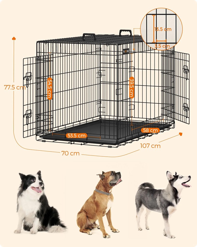 Přepravní klec pro zvířata Levino XL 107 cm černá