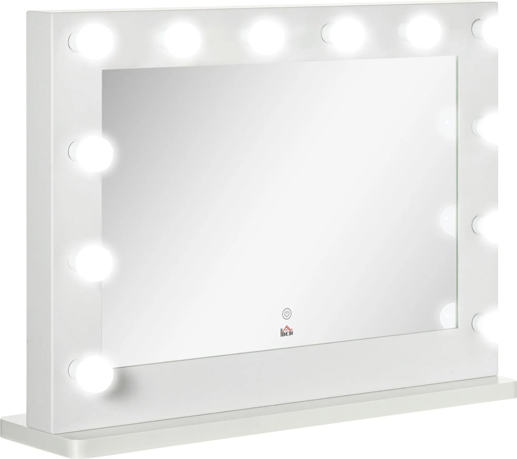 HOMCOM Hollywoodské zrcadlo s osvětlením, kosmetické zrcadlo s dotykovým spínačem, kosmetické zrcadlo s 12 stmívatelnými LED světly, 80 x 60 cm, kosm…