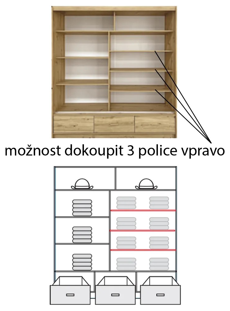 Šatní skříň CANADA CA-21 | 200 cm | se zrcadlem | bílá s bílými úchyty