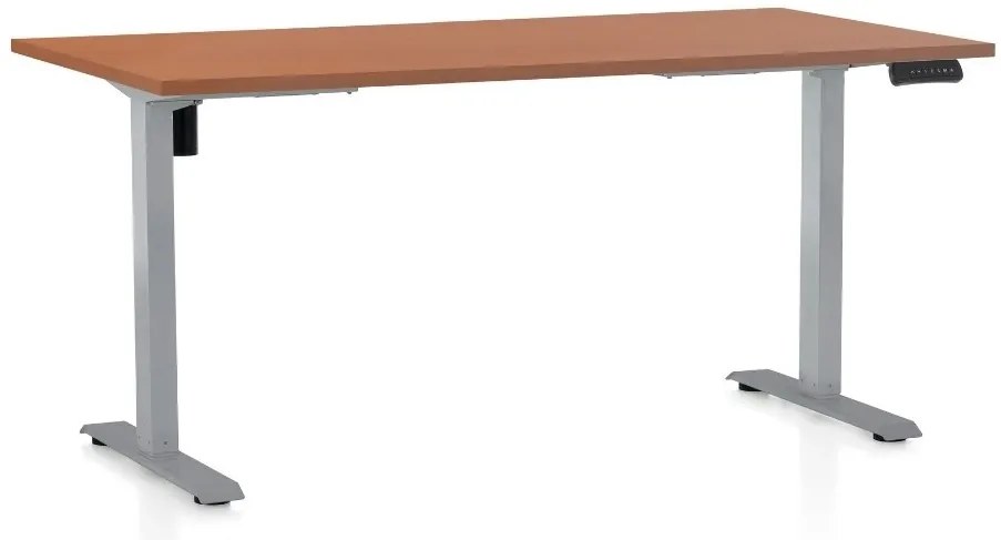 Výškově nastavitelný stůl OfficeTech B, 140 x 80 cm - šedá podnož Barva: Třešeň
