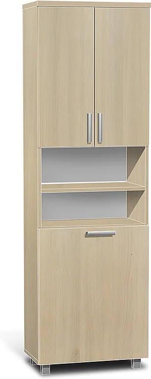 Nabytekmorava Vysoká koupelnová skříňka s košem K16 barva skříňky: bílá 113, barva dvířek: dub stříbrný lamino